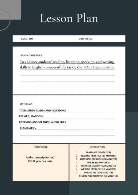 How to write a TOEFL lesson plan | Templates and Sample | Ostado - Tutoring