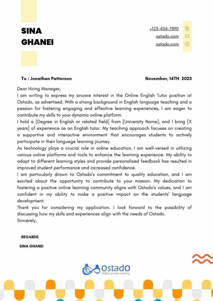 How To Write The Best Cover Letter For An English Tutor | Ostado - Tutoring